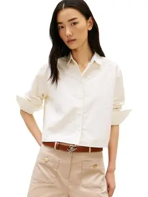 Tommy Hilfiger Embellished Cropped Poplin Shirt - Ecru