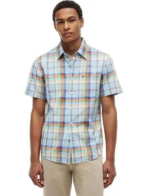 Tommy Hilfiger Regular Fit Plaid Linen-blend Shirt - Rain Dance Multi
