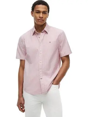 Tommy Hilfiger Short-sleeve Striped Oxford Shirt Red - Medium Red