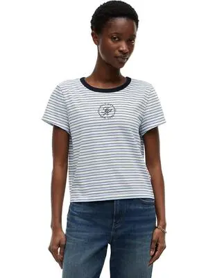 Tommy Hilfiger Striped Cotton Jersey T-shirt With Nautical Monogram - Ivory Silk