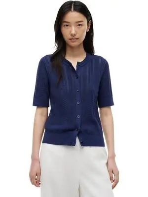 Tommy Hilfiger Short Sleeve Mixed-knit Cardigan - Preppy Navy