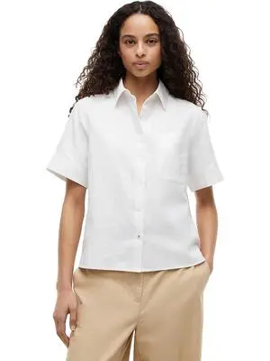 Tommy Hilfiger Short-sleeve Linen-blend Shirt - Optic White