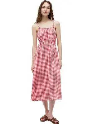 Tommy Hilfiger Gingham Shirred Linen-blend Midi Dress - Bold Rose
