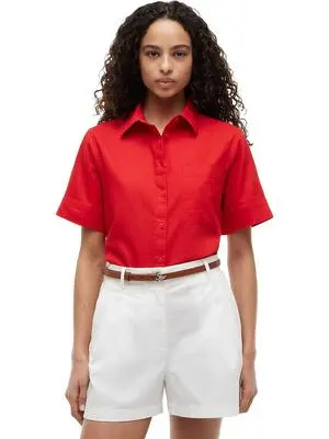 Tommy Hilfiger Short-sleeve Linen-blend Shirt - Deep Crimson