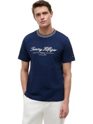 Tommy Hilfiger Nautical Script Logo Striped T-shirt Navy - Carbon Navy