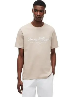 Tommy Hilfiger Nautical Script Logo Striped T-shirt Beige - Batique Khaki