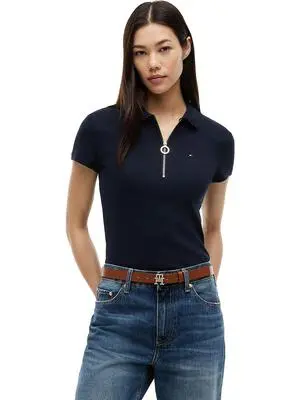 Tommy Hilfiger Slim Fit Zip Polo - Navy