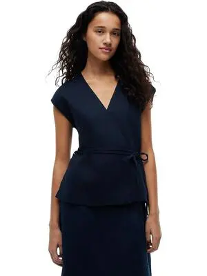 Tommy Hilfiger Sleeveless Linen-blend Wrap Top - Navy