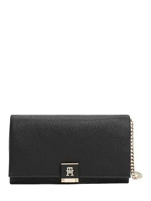 Tommy Hilfiger Monogram Clasp Chain Strap Crossbody Bag - Black