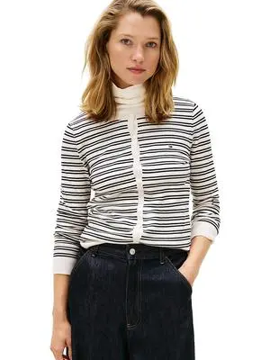 Tommy Hilfiger Striped Fine Knit Cardigan - Beige