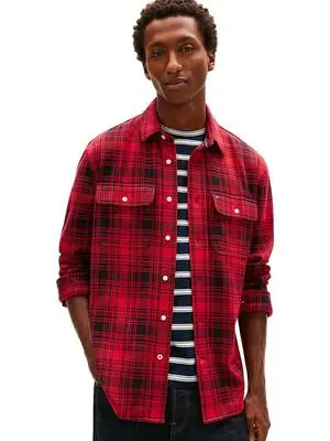 Tommy Hilfiger Regular Fit Plaid Jacquard Knit Shirt - Red