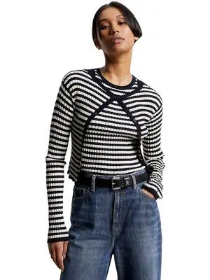 Tommy Hilfiger Striped Cropped Cardigan - Ancient White/navy