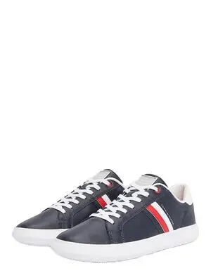 Tommy Hilfiger Leather Cupsole Sneakers With Signature Stripes - Navy