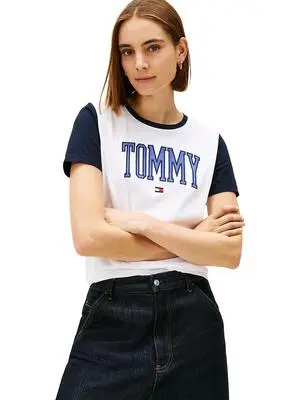 Tommy Hilfiger Varsity Logo Ringer T-shirt - Ivory