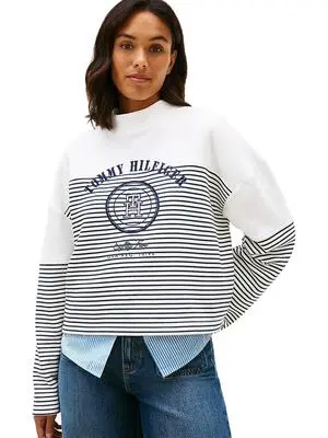 TOMMY HILFIGER Tommy Hilfiger Nautical Stripe Cropped Sweatshirt