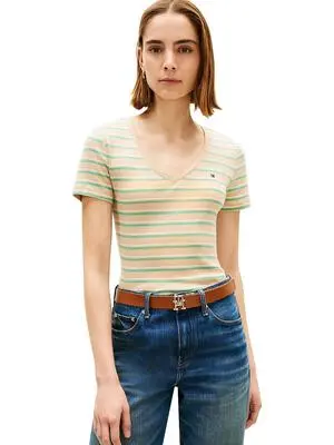 Tommy Hilfiger Striped V-neck T-shirt - Clayed Pebble Multi