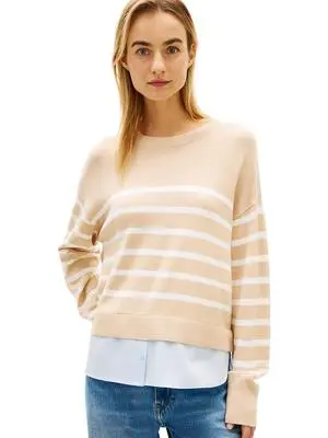 Tommy Hilfiger Striped Fine Knit Pullover Sweater - Clayed Pebble