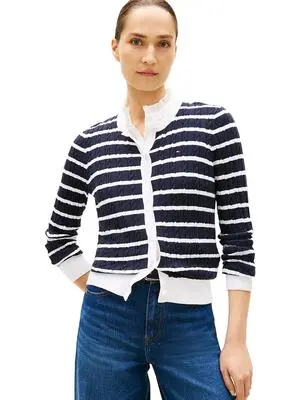 Tommy Hilfiger Stripe Cable Knit Cardigan - Optic White