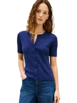 Tommy Hilfiger Short-sleeve Cable Knit Cardigan - Preppy Navy