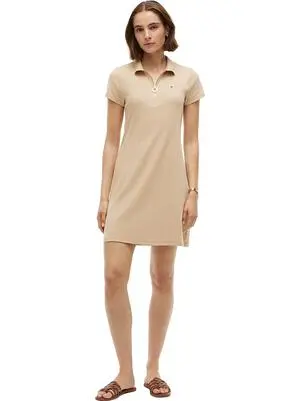 Tommy Hilfiger Ribbed Cotton Zip Polo Dress - Clayed Pebble