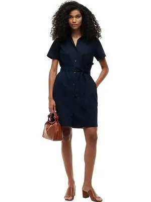 Tommy Hilfiger Belted Linen-cotton Blend Shirt Dress - Navy