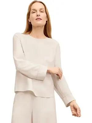 M.M.LAFLEUR The Jules Top Everyday Crepe With Contrast Topstitching - Eggshell