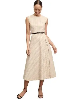 M.M.LAFLEUR Tati Pleat Dress In Breeze Stripe - Ecru/navy