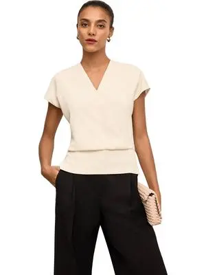 M.M.LAFLEUR Antonia Faux Wrap Top In Eco Soft Wave - Ivory