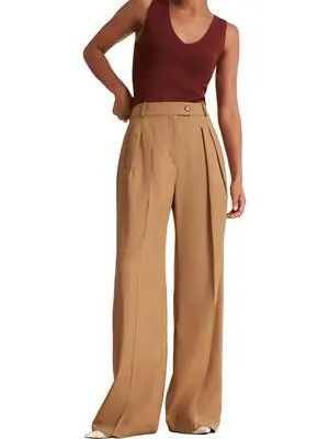 M.M.LAFLEUR Bia Pleated Wide-leg Trousers - Macaroon
