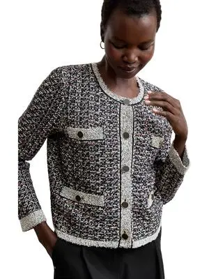 M.M.LAFLEUR The Evangeline Lady Jardigan Boucle Tweed Cropped Jacket - Black/white