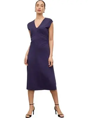M.M.LAFLEUR The Marina Ruched Organic Jersey Pima Cotton Dress - Deep Iris