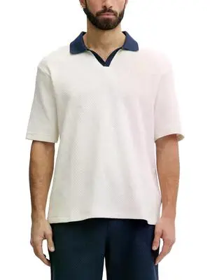 Guess Waffle-knit Contrast-collar Polo Shirt - Neutrals