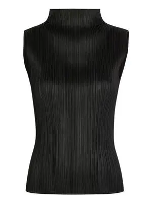 Issey Miyake Pleated High-neck Sleeveless Top - Black