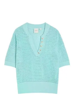 Varley Callie Open-knit Button-detail Polo Shirt - Blue