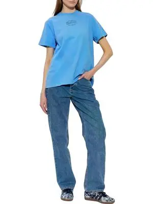 GANNI Logo Print Cotton T-shirt - Blue