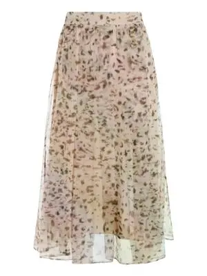 Brunello Cucinelli Animal-print Silk Skirt - Neutrals