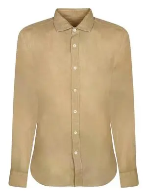 120% Lino Classic-collar Curved-hem Shirt - Neutrals