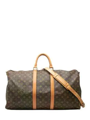 LOUIS VUITTON Monogram Keepall Bandouliere 55 Travel Bag - Brown