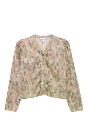 GANNI Leopard-print V-neck Cardigan - Neutrals