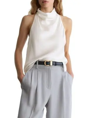REISS Kora Hammered Silk Cowl Neck Top - Ivory