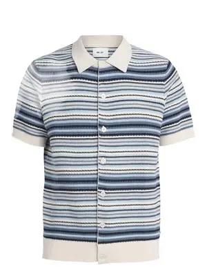 NN.07 Nolan Striped Knit Polo Cardigan - Navy