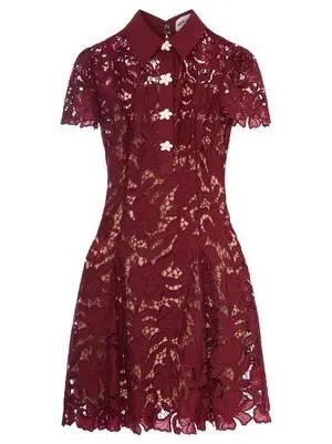 SELF-PORTRAIT Lace Mini Dress With Jewel Buttons - Red