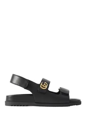 Gucci Double G Sandals With Gold Hardware - Black