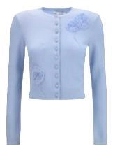 SELF-PORTRAIT Self-Portrait Cropped Cardigan With Floral Appliqué Blue