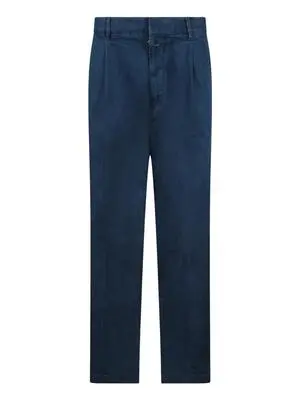 Closed Cotton Wide-leg Trousers With Logo Detail - Blue