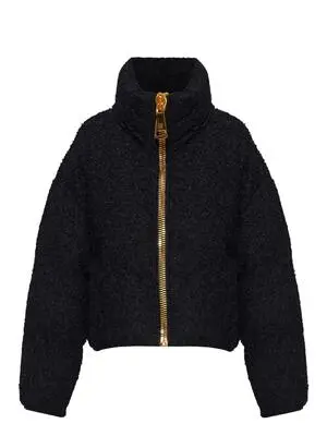 Balmain Cropped Quilted Jacket With High Collar - Black