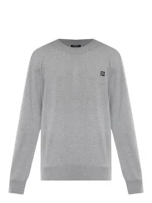 Balmain Logo Crew Neck Knitted Sweater - Grey