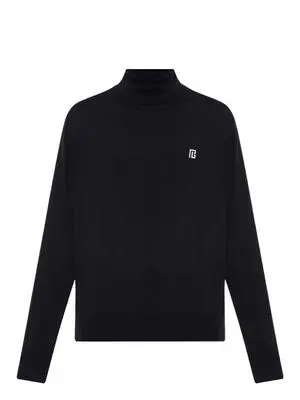 Balmain Logo Turtleneck Knitted Sweater - Navy Blue