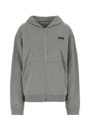 Miu Miu Logo Zip-up Hoodie - Grey
