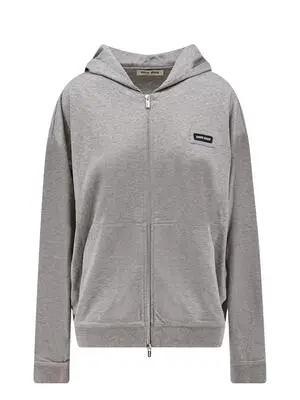 Miu Miu Miu Miu Logo Zip-Up Hoodie Grey